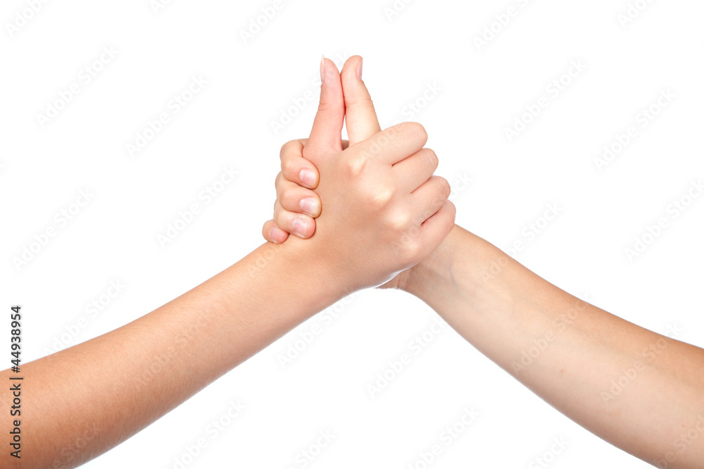 two hands teenager, holds his thumb up. Teamwork. Symbol for suc Stock ...