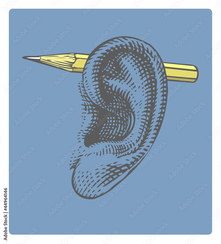Pencil on ear in engraved style Stock Vector | Adobe Stock