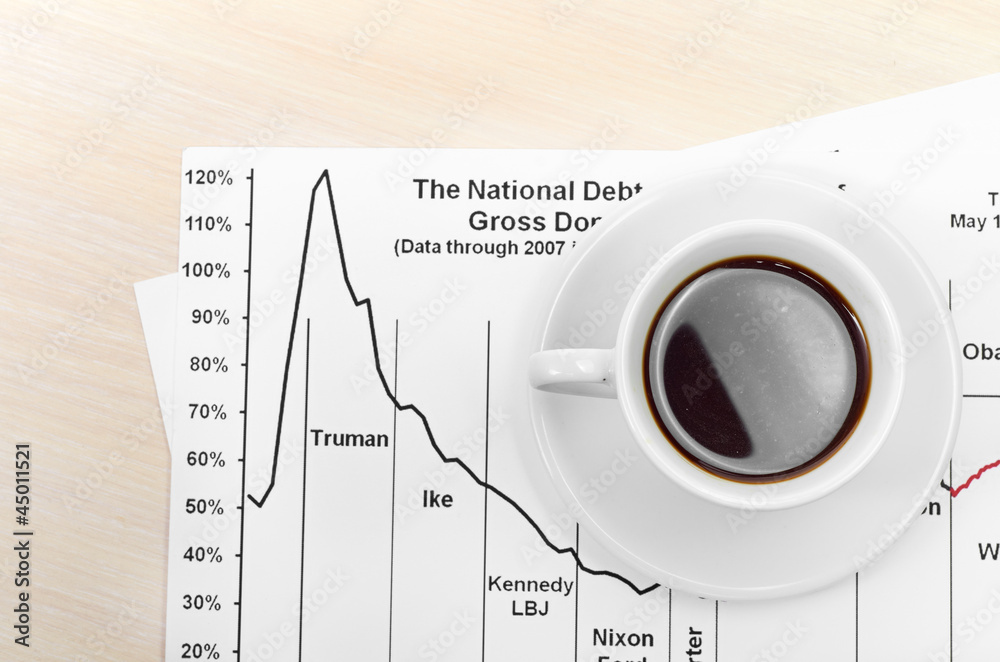 Accounting. Cup of coffee on document. chart and diagram Stock Photo ...