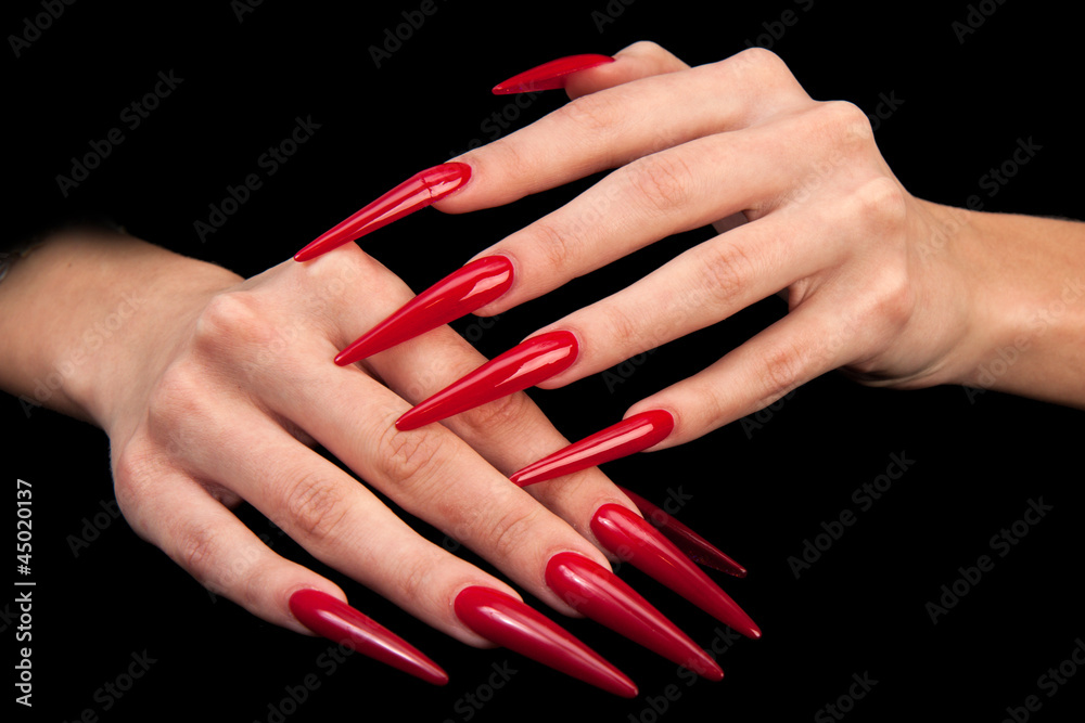 Human fingers with long fingernail and beautiful manicure Stock Photo ...