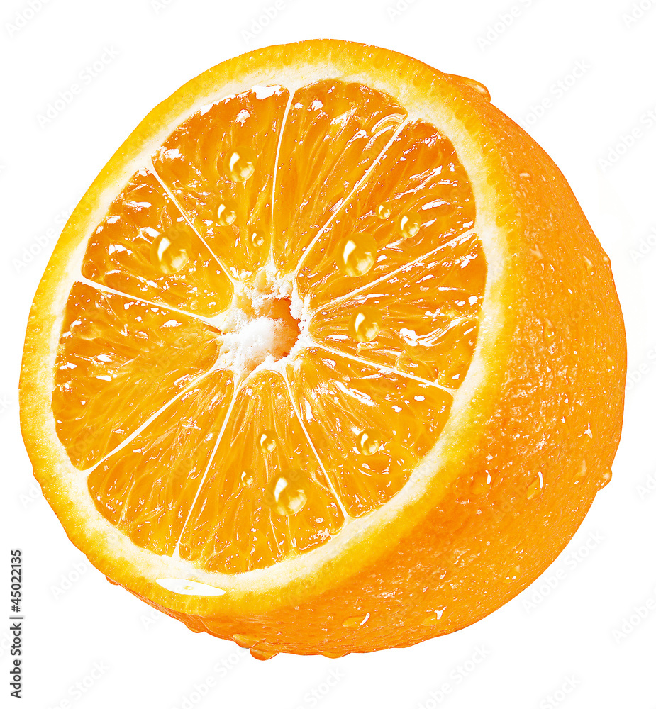 halbe Orange aufgeschnitten, weißer Hintergrund Stock-Foto | Adobe Stock