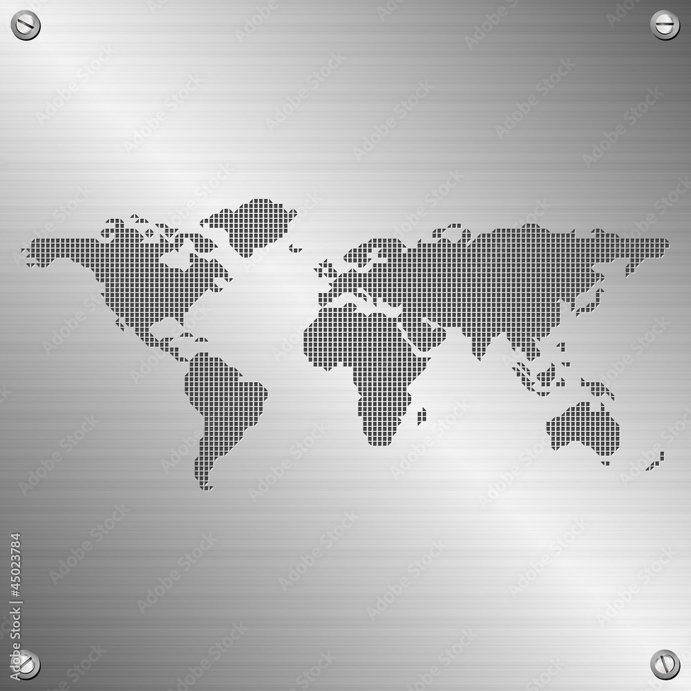 world map illustration on stainless steel background Stock Vector ...