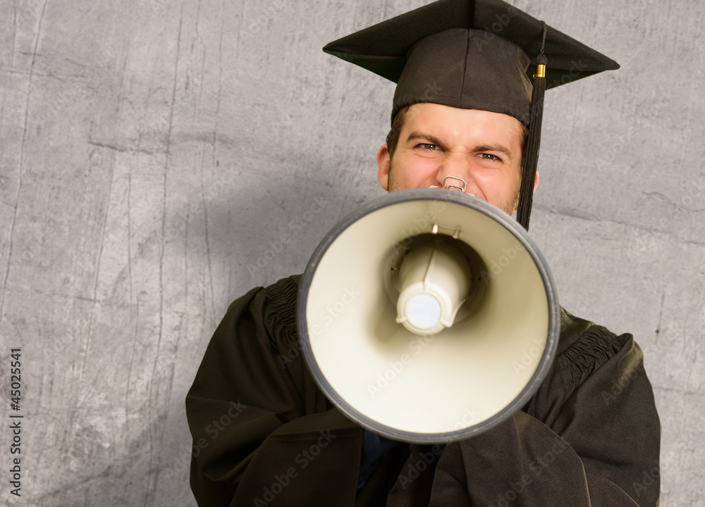 Graduate Man Holding Megaphone Stock Photo | Adobe Stock