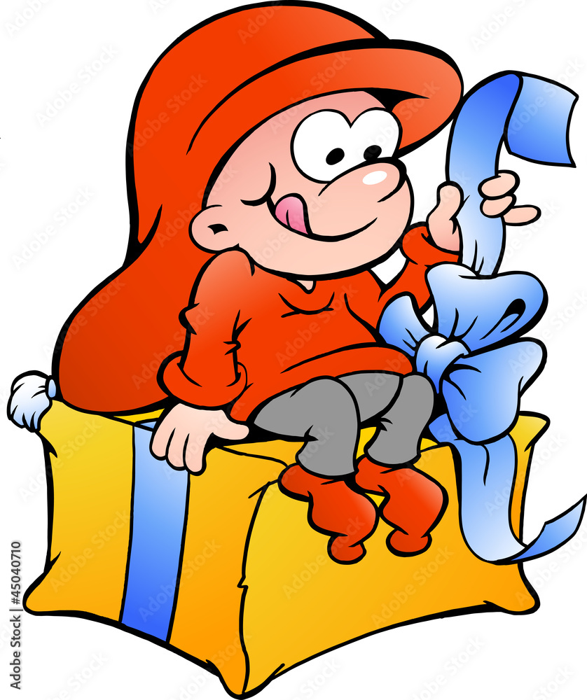 Hand-drawn Vector illustration of elf elf sitting on a gift Stock ...