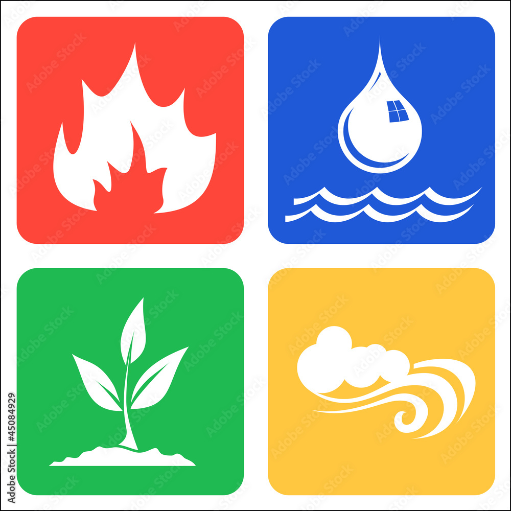 Icons for Earth, Air, Fire and Water. Stock Vector | Adobe Stock