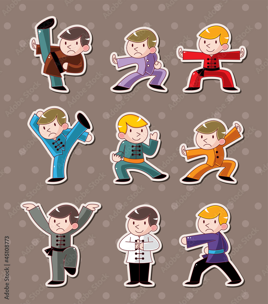 cartoon chinese Kung fu stickers Stock Vector | Adobe Stock