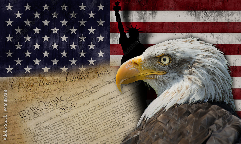 Símbolos y bandera de los Estados Unidos de América Stock Photo | Adobe ...