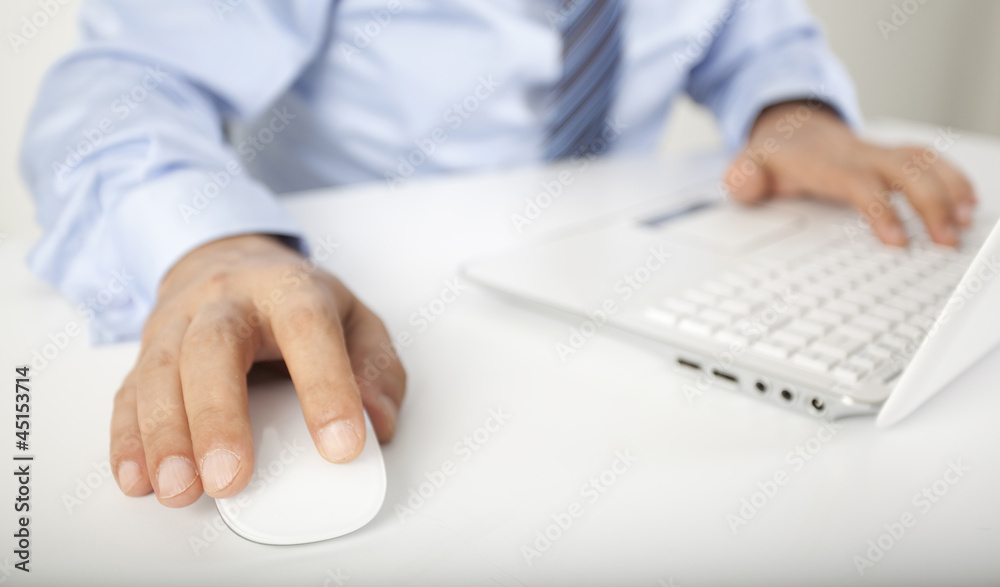 Image of male hand touching computer mouse and keyboard Stock Photo ...