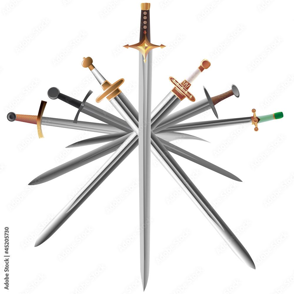 Vector illustrations set of swords cross crosswise. Stock Vector ...