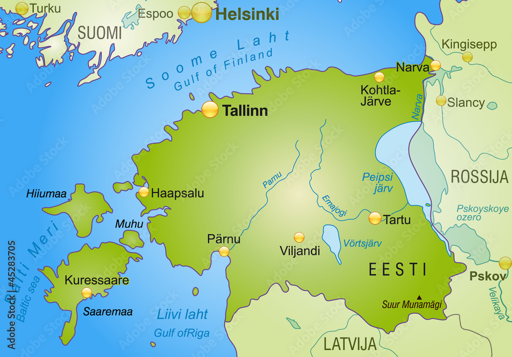 Map of Estonia with neighboring countries as an overview Stock ...
