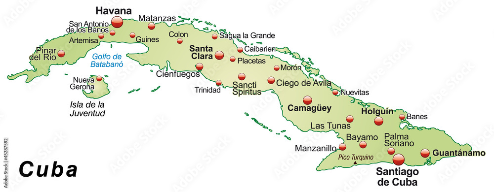 Inselkarte von Kuba als Übersicht Stock-Illustration | Adobe Stock