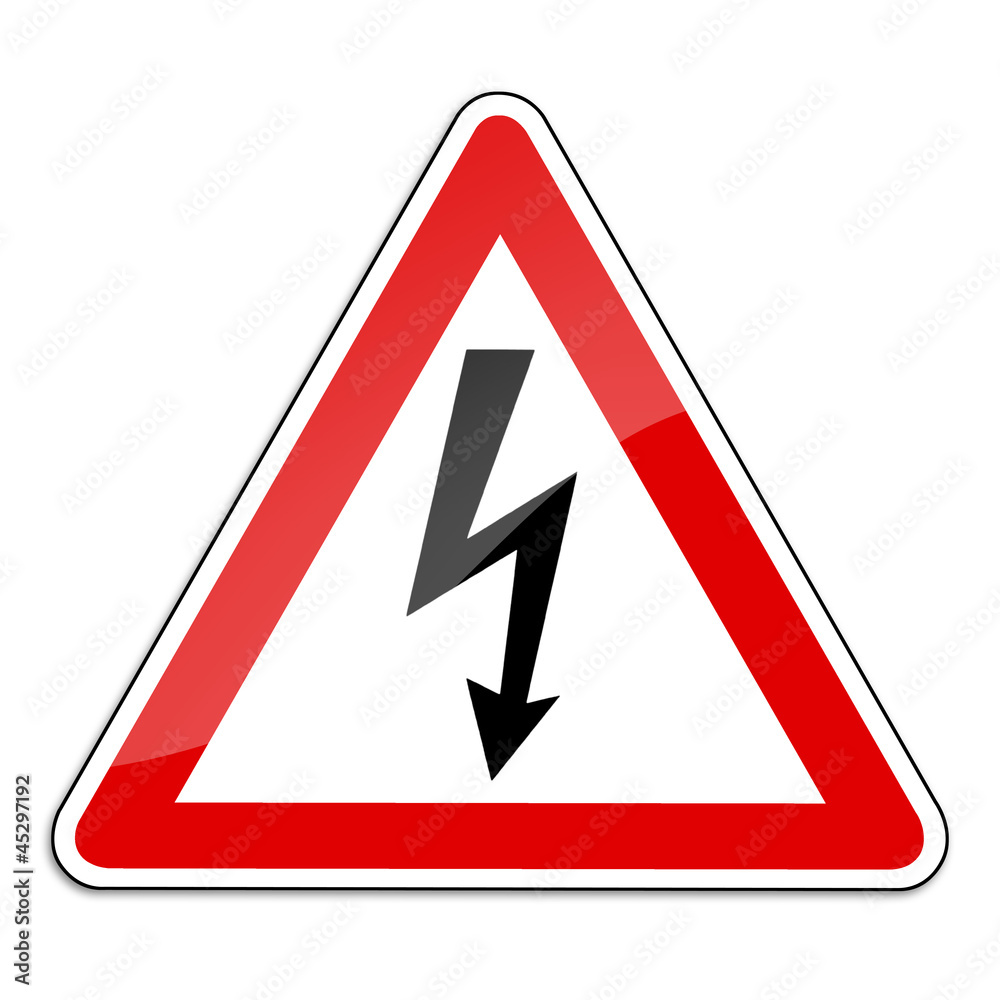 Warnschild RAL 3001 signalrot freigestellt - Hochspannung Stock ...