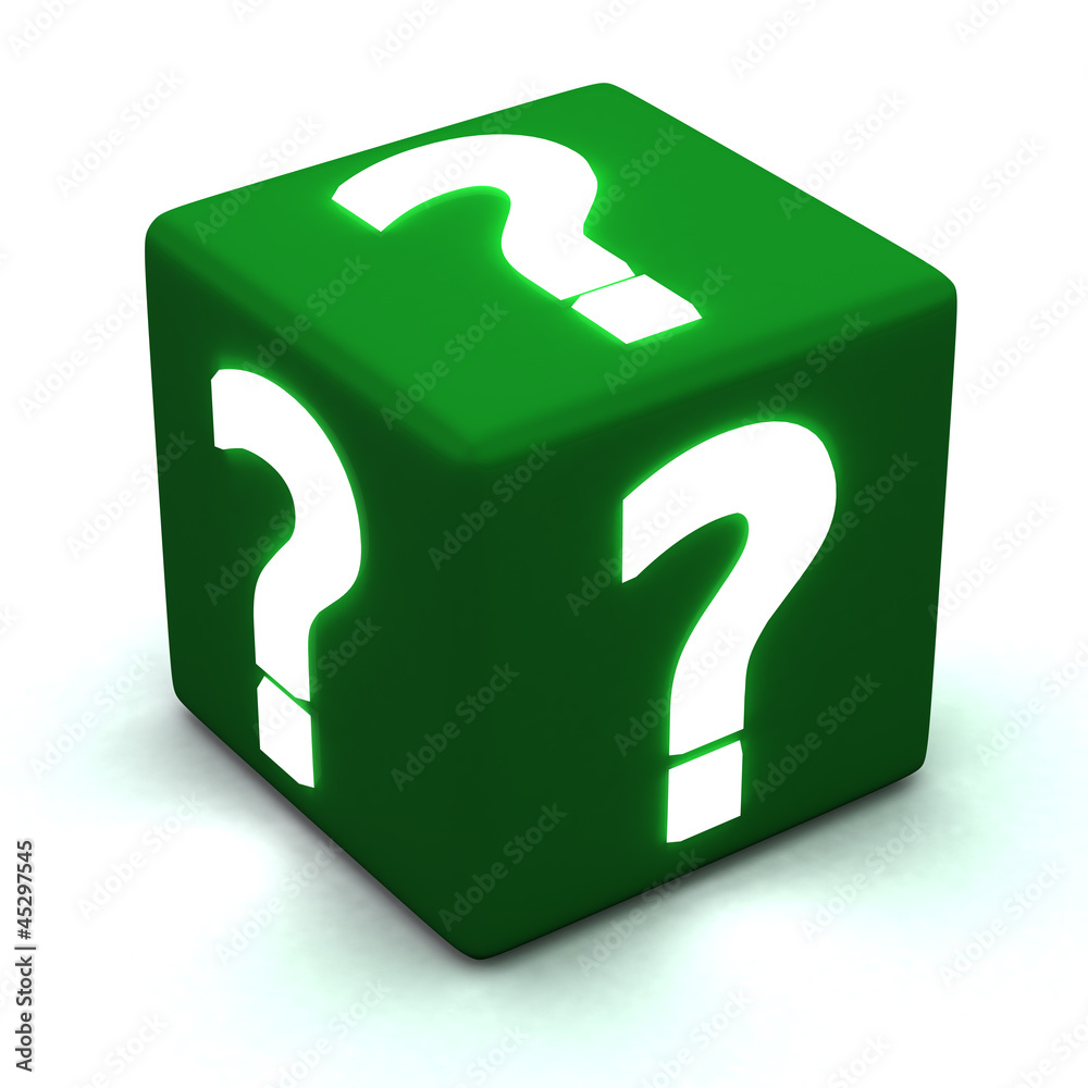 Green cube with glowing question marks 3d Stock Illustration | Adobe Stock
