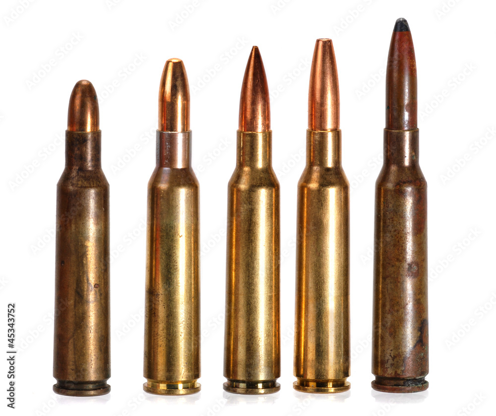 Rifle ammunition, 5 different types of projectiles. Stock Photo | Adobe ...