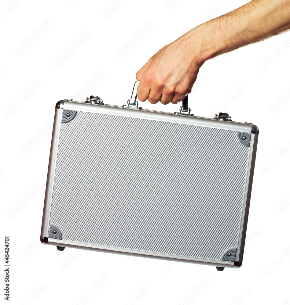 Silver metal briefcase in hand Stock Photo | Adobe Stock