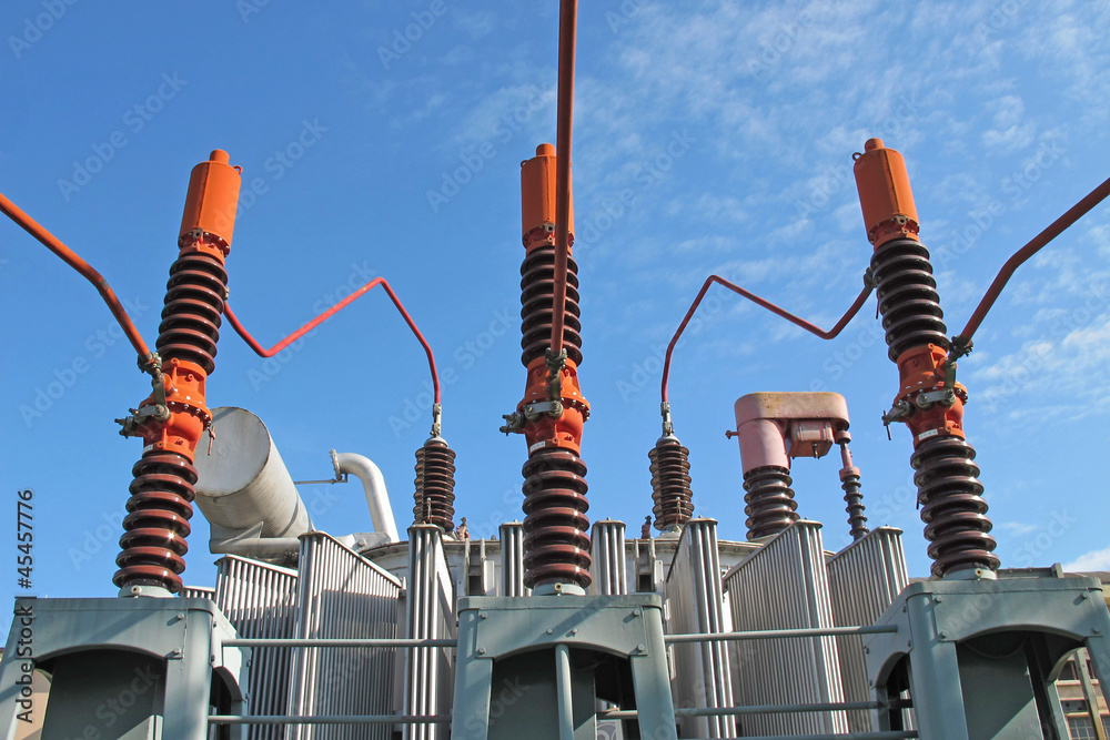 electricity transformer high voltage into a powerhouse of produc Stock ...