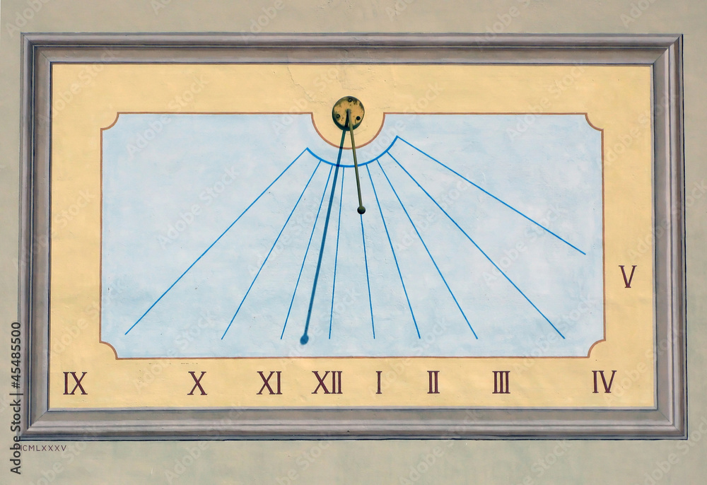 Ancient sundial on the wall of the church in Madonna del Sasso, Stock ...