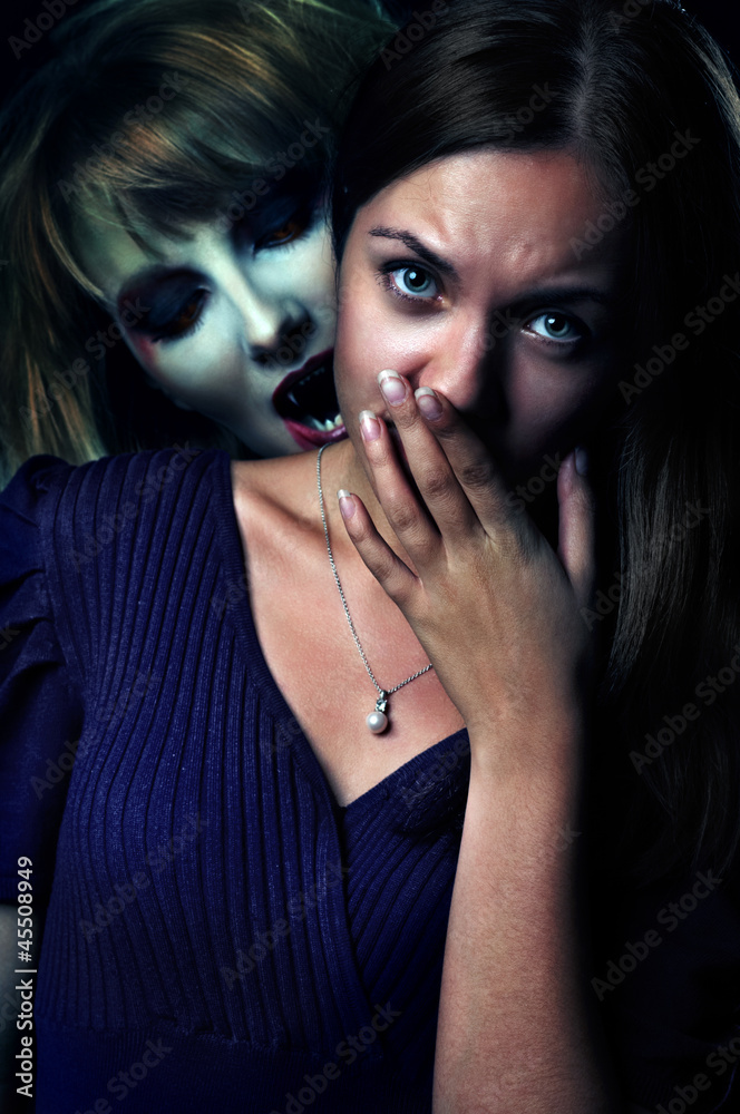vampire bites scared girl Stock Photo | Adobe Stock