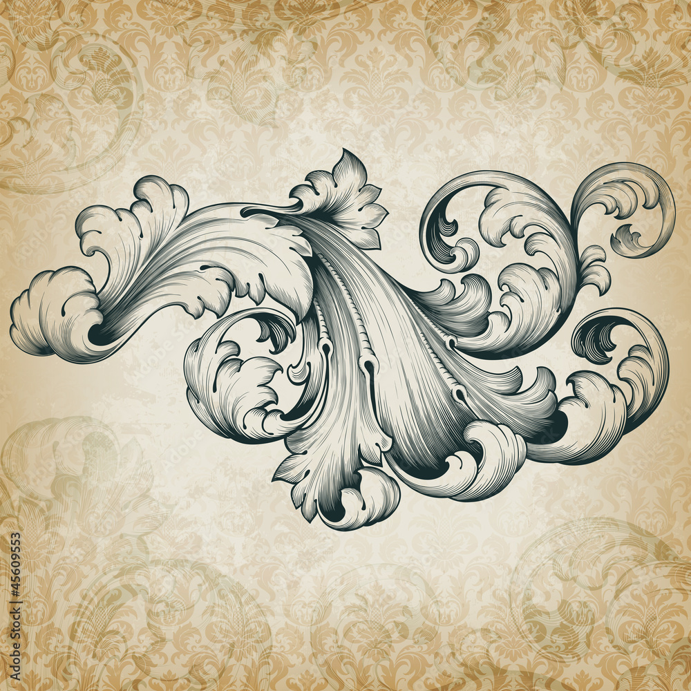 Vector vintage baroque floral scroll pattern Stock Vector | Adobe Stock