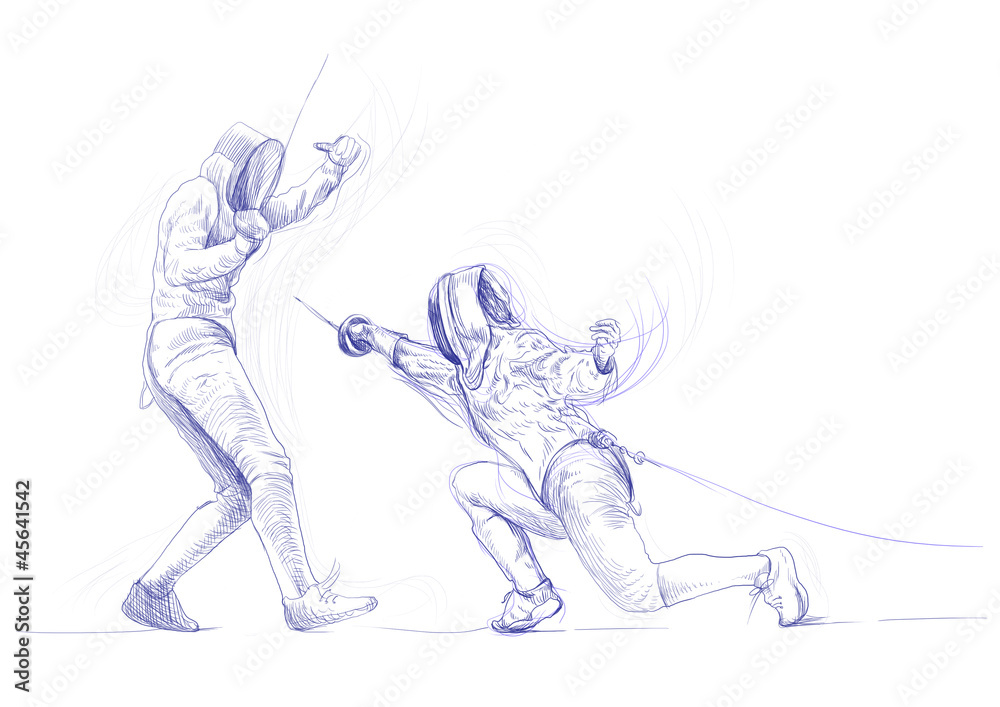 fencing - hand drawing picture (this is original drawing) Stock ...