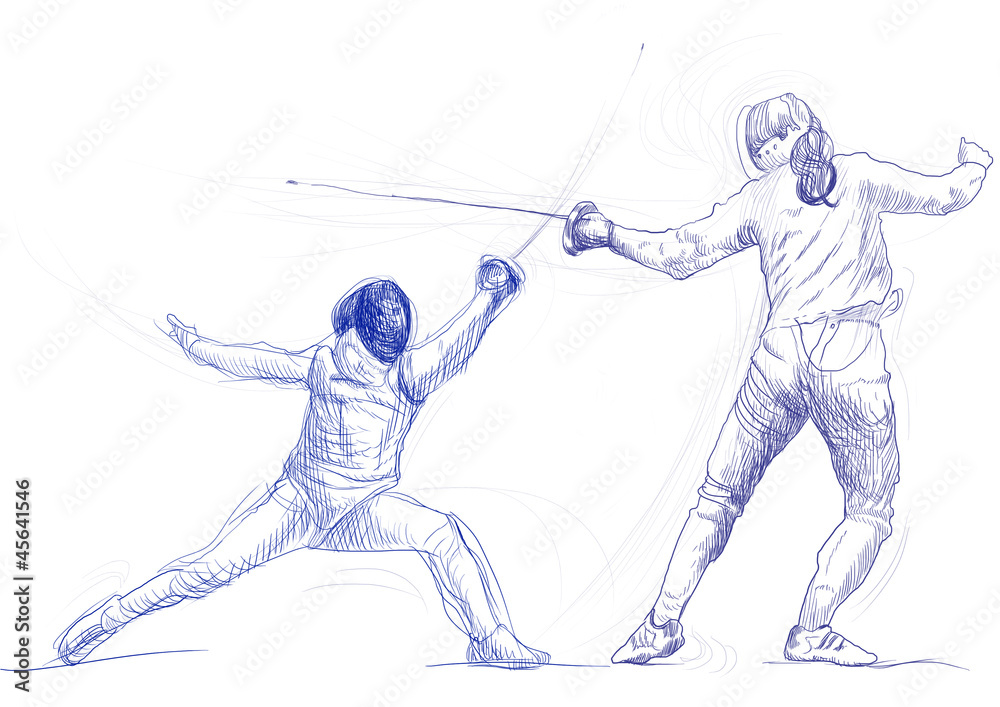 fencing - hand drawing picture (this is original drawing) Stock ...