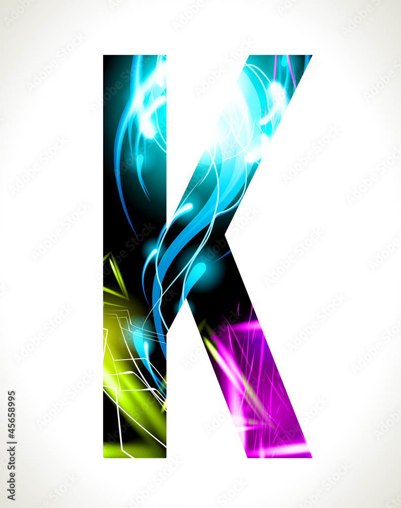 Vector design light effect alphabet. Letter K. Stock Vector | Adobe Stock