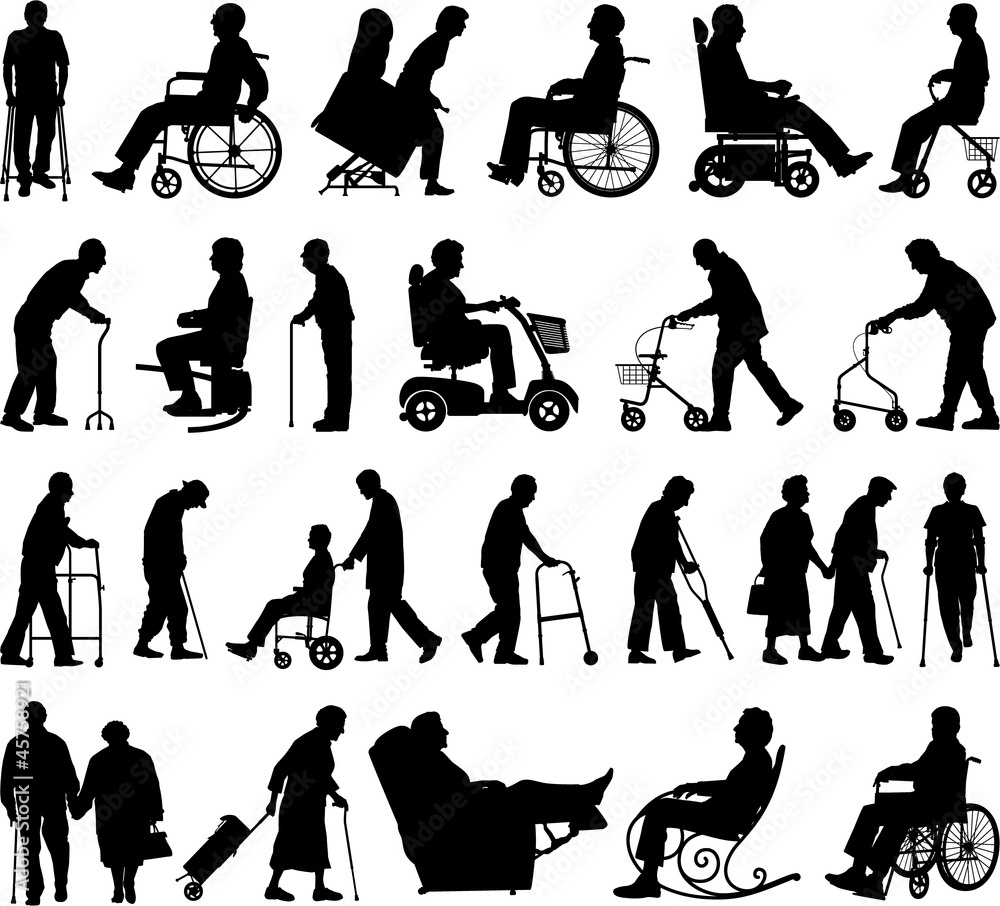 Elderly vector silhouettes Stock Vector | Adobe Stock