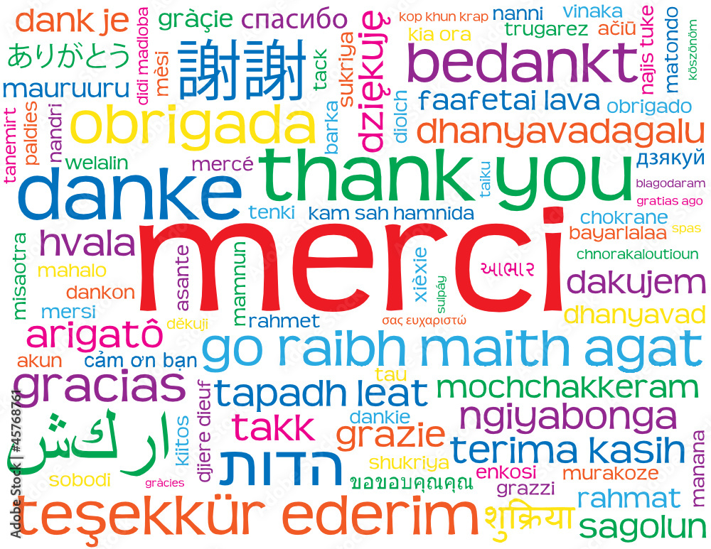 Carte "MERCI" (message remerciements thank you danke gracias) Stock ...