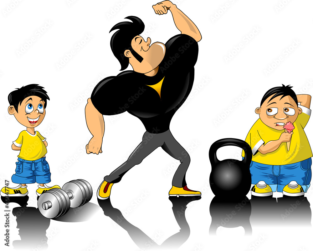 bodybuilder and kids Stock Vector | Adobe Stock