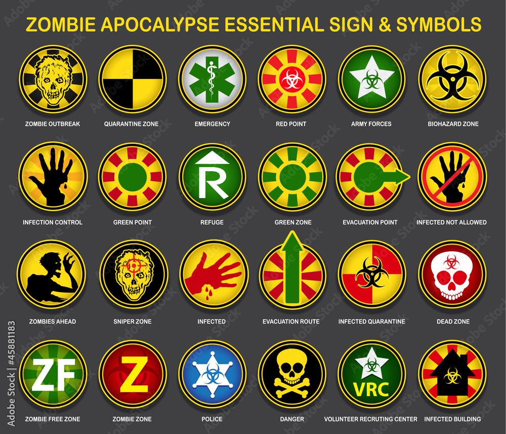 Zombie Apocalypse Essential Signs & Symbols Stock Vector | Adobe Stock