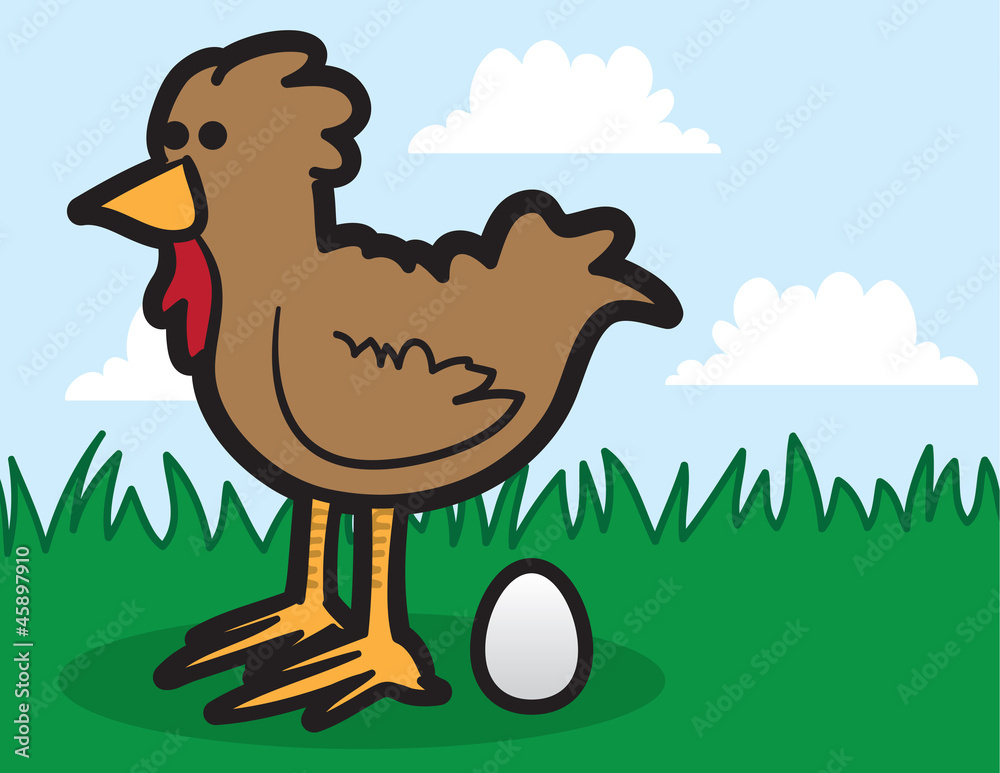 Cartoon chicken in the grass laying egg Stock Vector | Adobe Stock