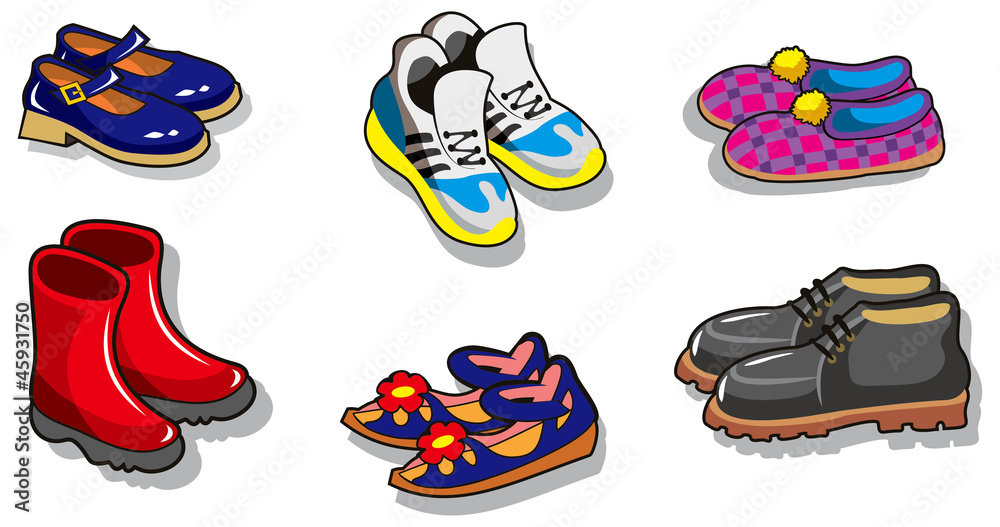 Set of different cartoon shoes, vector illustration Stock Vector ...