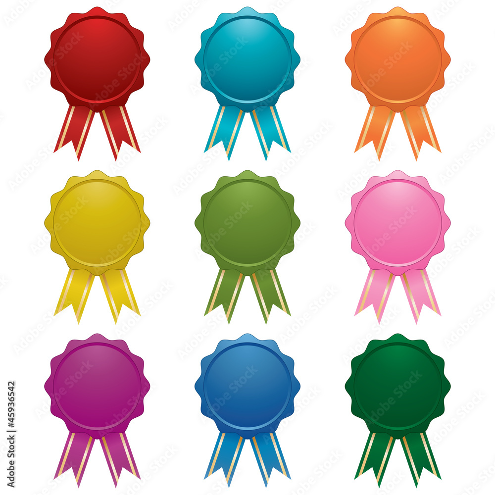 Ribbon emblems multi colored clipart decorations vector set with copy ...