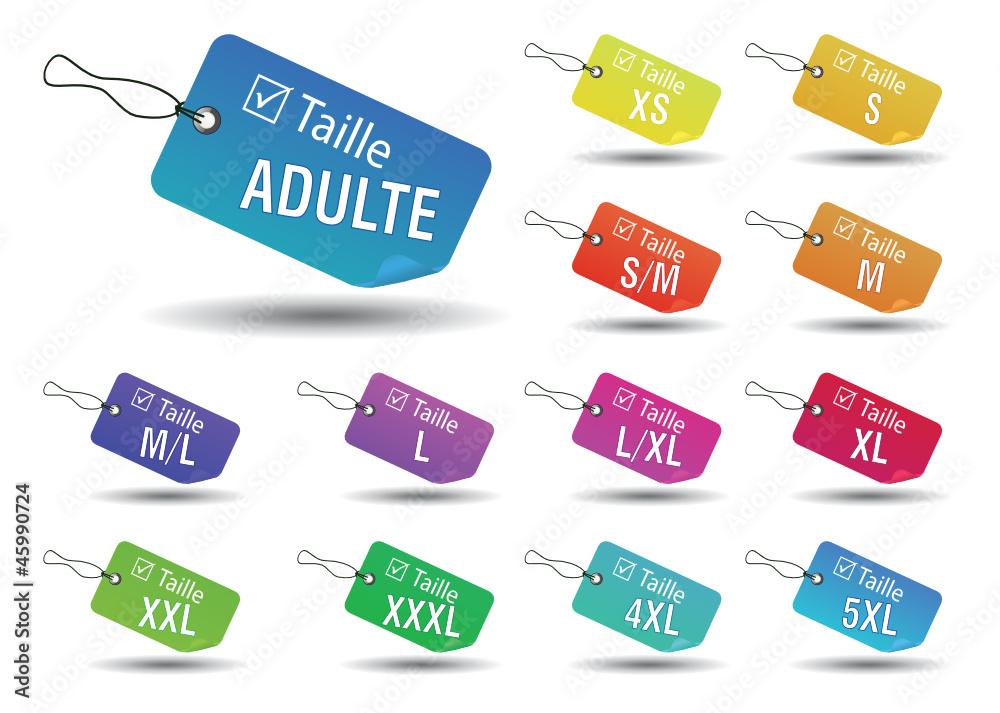 étiquettes multicolore concept taille adulte Stock Vector | Adobe Stock