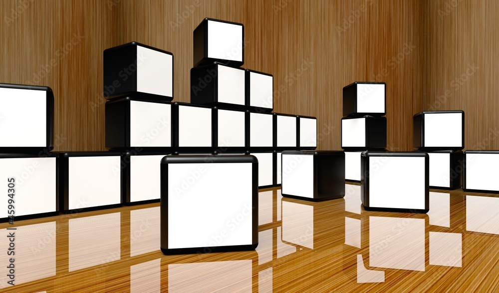 White screen video wall of many cubes Stock Illustration | Adobe Stock