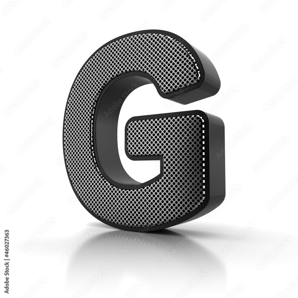Letter G as a perforated metal object over white Stock Illustration ...