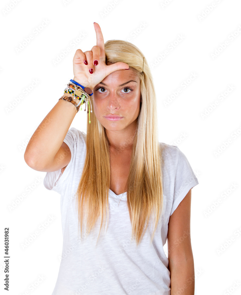 pretty woman loser gesture Stock Photo | Adobe Stock