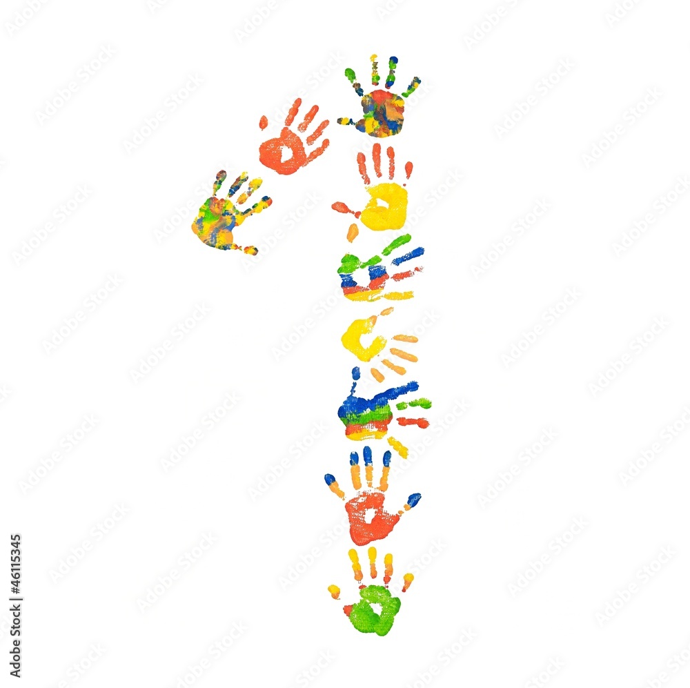 Ziffer 1 aus bunten Kinderhänden (Foto-Collage) Stock-Foto | Adobe Stock