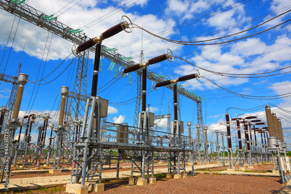 Electric substation in a bright sunny day Stock Photo | Adobe Stock