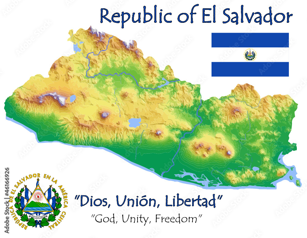 El Salvador national emblem map symbol motto Stock Vector | Adobe Stock