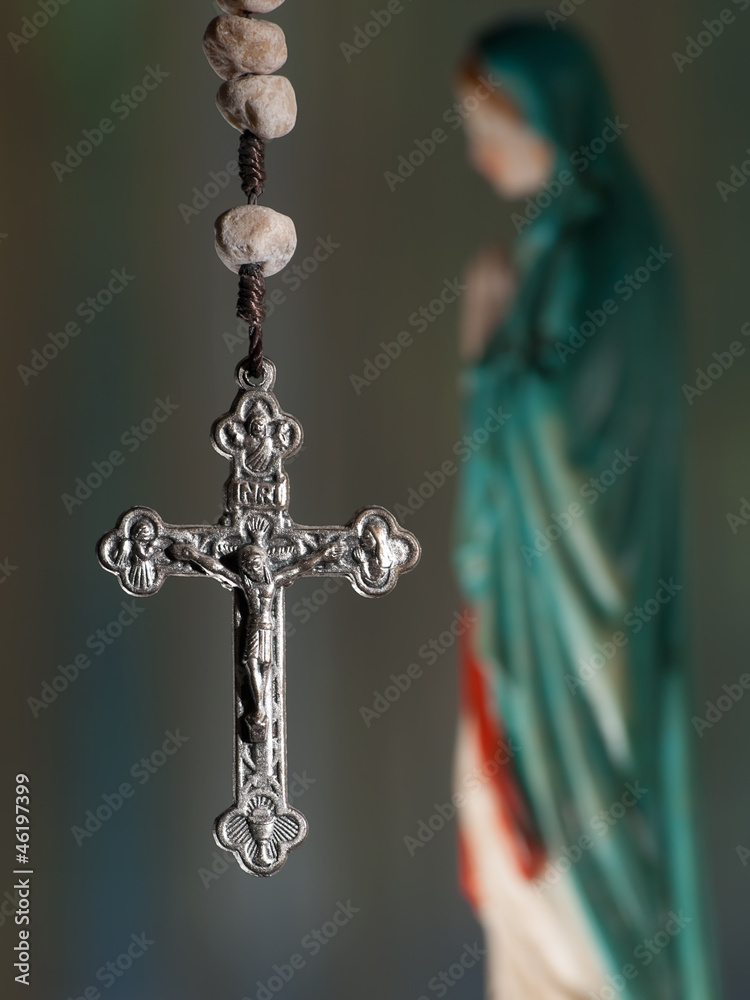 Rosary cross with virgin Mary Stock Photo | Adobe Stock