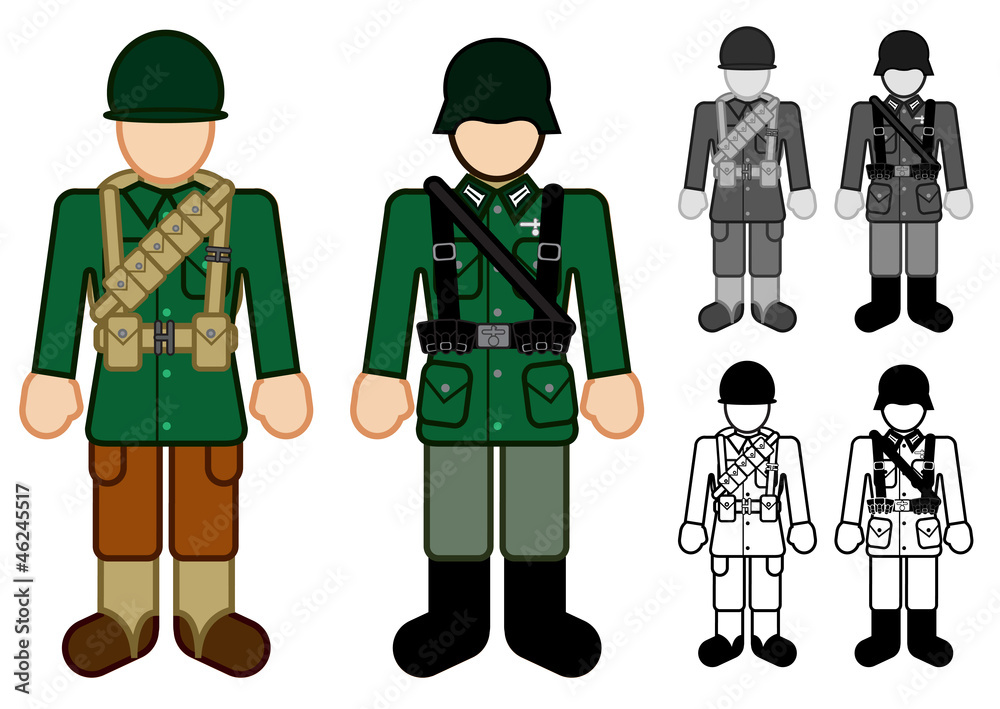 American and German WWII Soldier Character Figures Stock Vector | Adobe ...