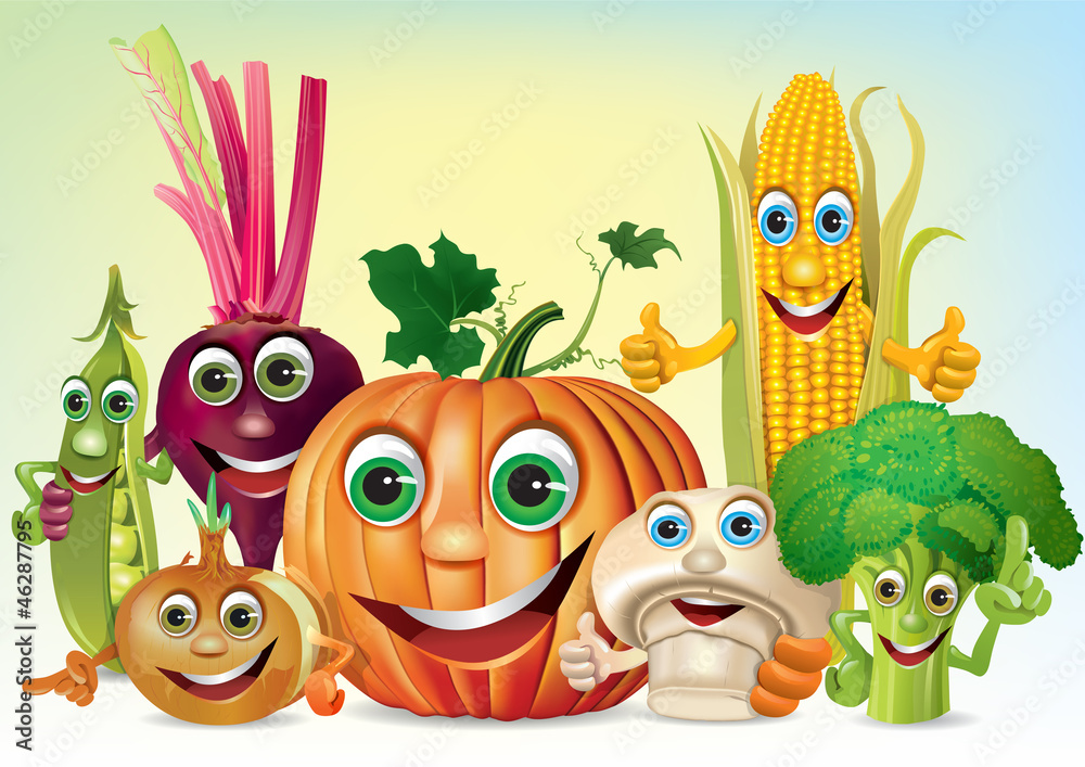 Cartoon fun company of vegetables Stock Vector | Adobe Stock