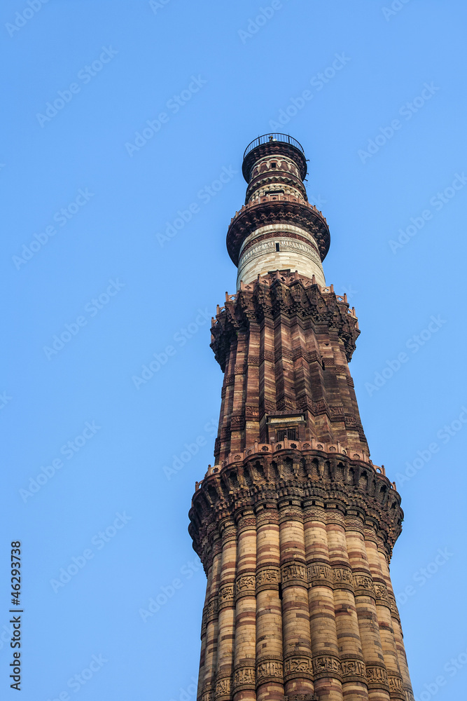 Qutub Minar Tower or Qutb Minar, the tallest brick minaret in th Stock ...