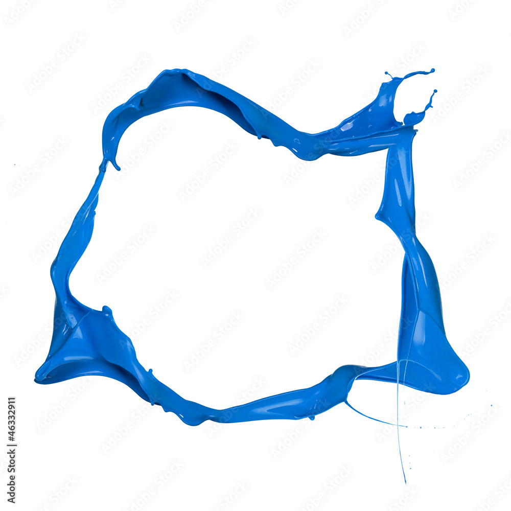 Isolated shot of blue paint splash frame on white background Stock ...