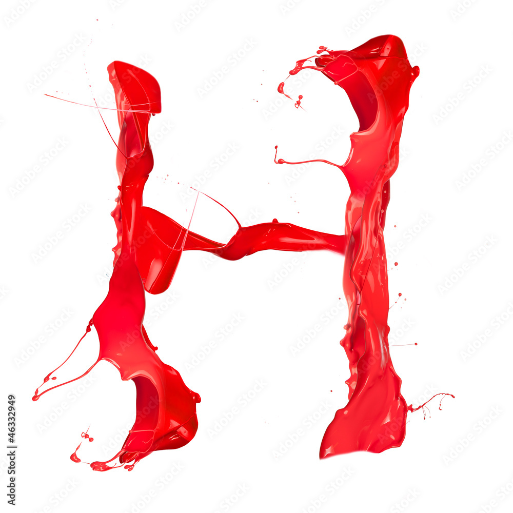 Red paint splash letter "H" isolated on white background Stock ...