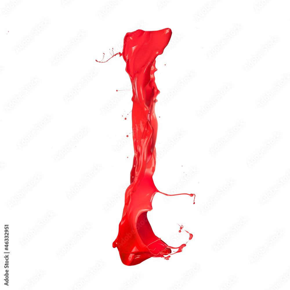 Red paint splash letter "I" isolated on white background Stock ...