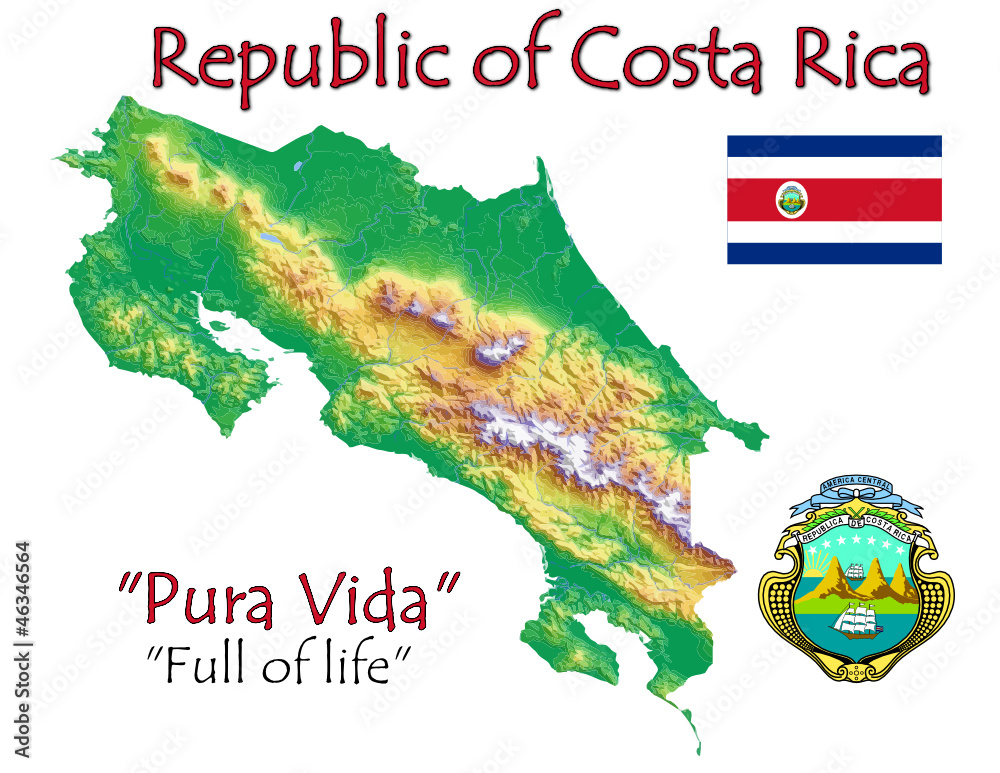 Costa Rica national emblem map symbol motto vector de Stock | Adobe Stock