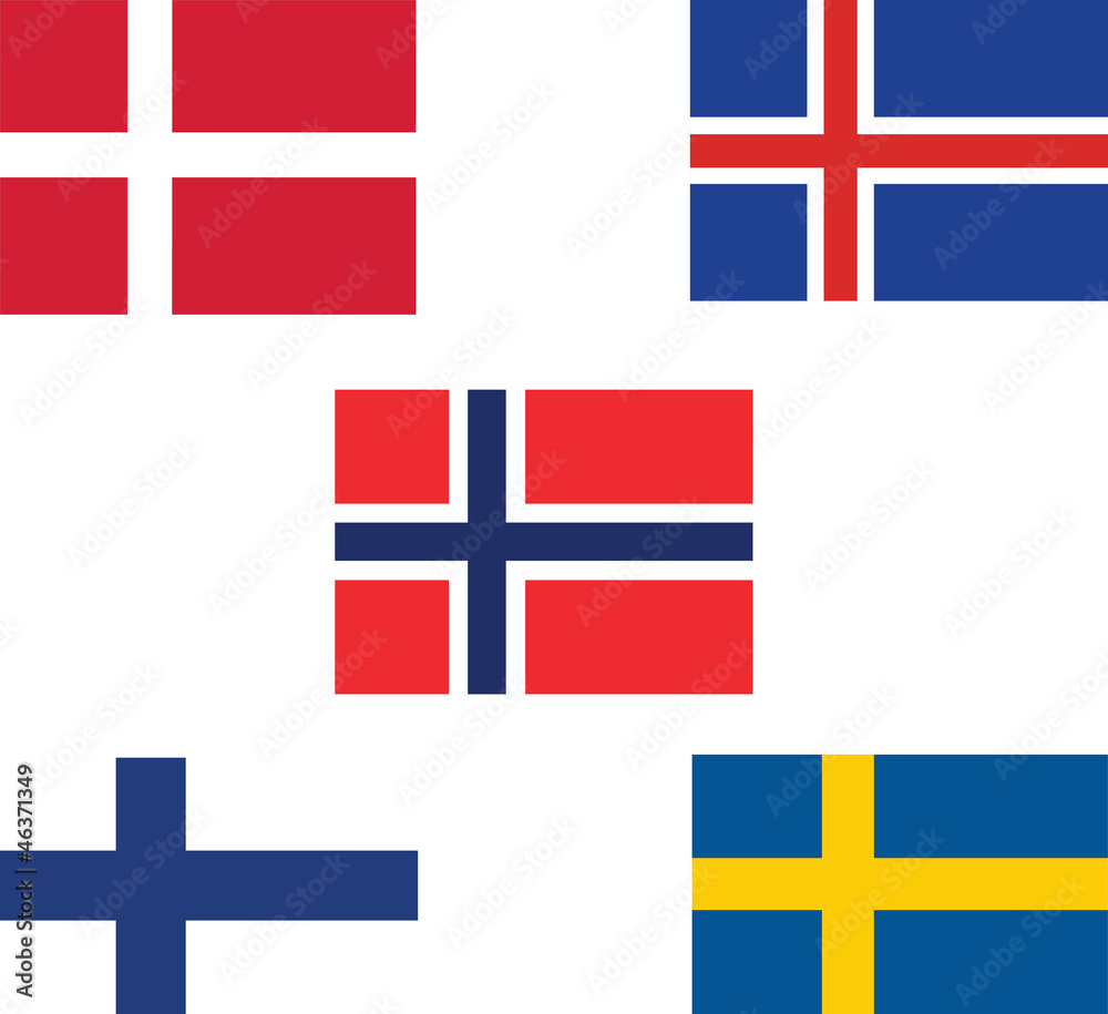 Scandinavian flags. Collection of Norway, Sweden, Finland, Denmark and ...