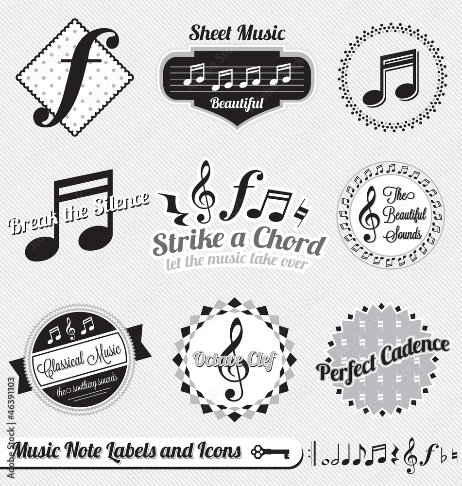 Vector Set: Vintage Music Notes Labels and Stickers Stock Vector ...